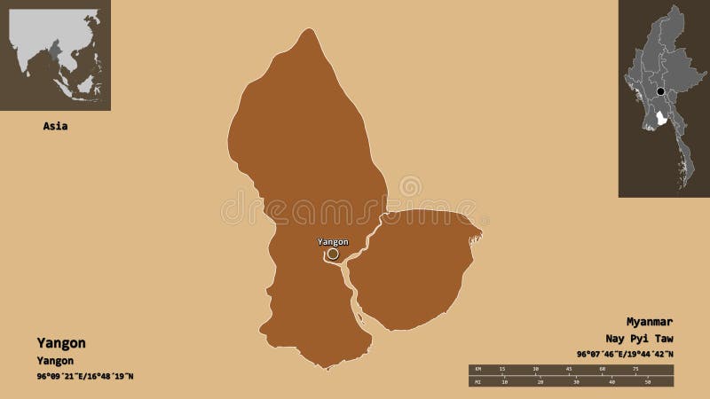 Yangon, Division of Myanmar,. Previews. Relief Stock Illustration ...