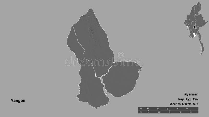 Yangon, Division of Myanmar, Zoomed. Bilevel Stock Illustration ...