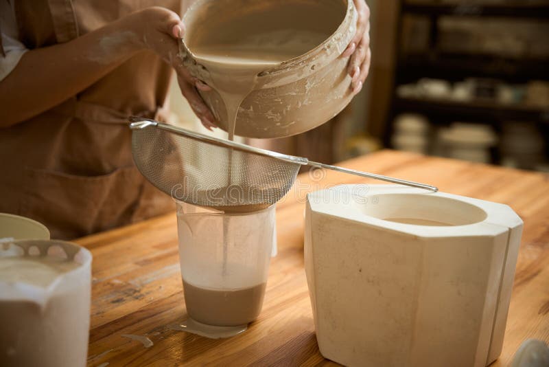 Shaped Method for Making Clay Dishes. Handwork. Pottery Making Stock ...