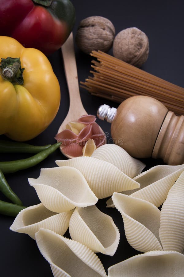Shaped Pasta and Plain Pasta. Pasta with Different Shapes with ...