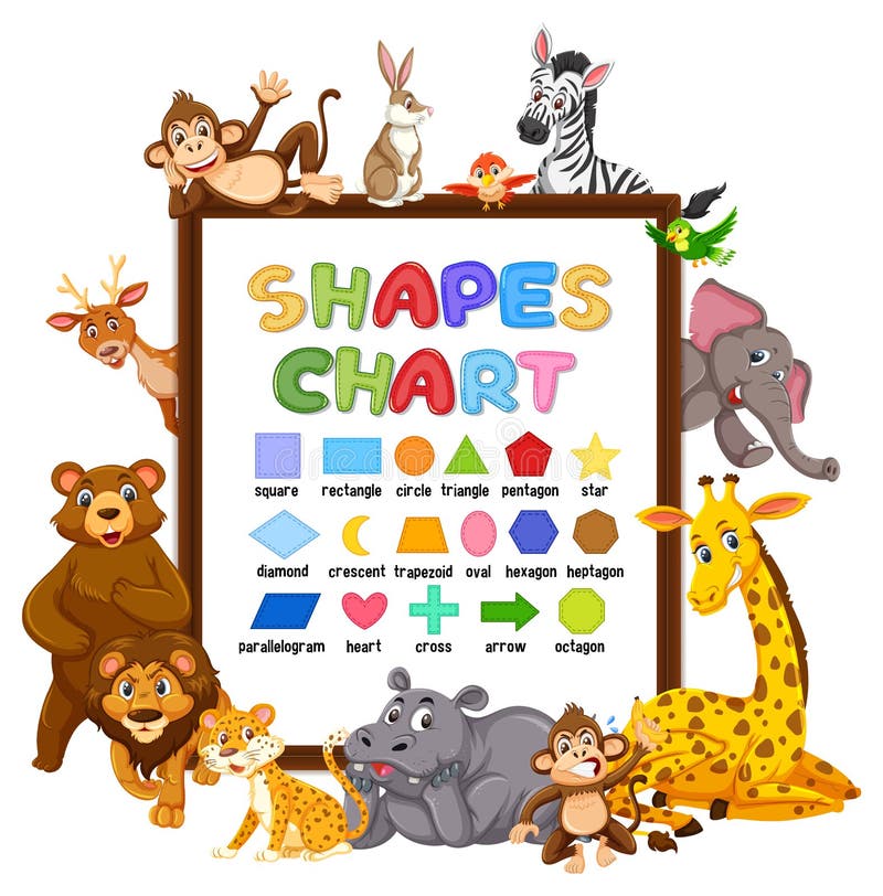 Shapes Chart on a Board with Wild Animals Stock Vector - Illustration ...