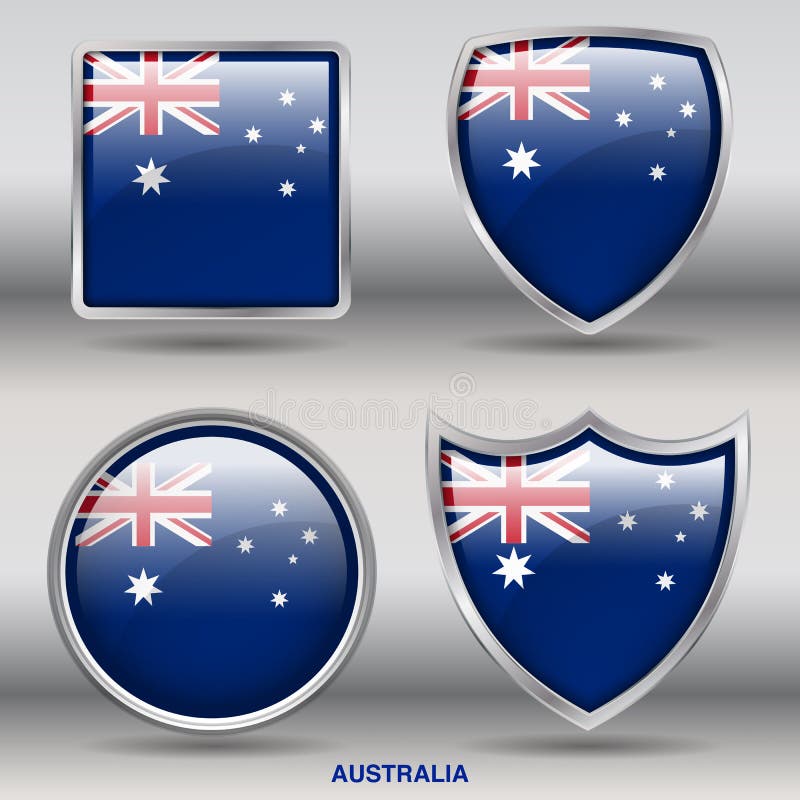 Australia Flag in 4 Shapes Collection with Clipping Path Stock Vector ...