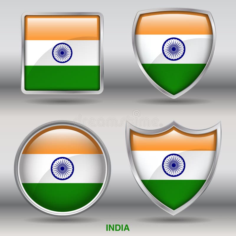 India Flag in 4 Shapes Collection with Clipping Path Stock Vector ...