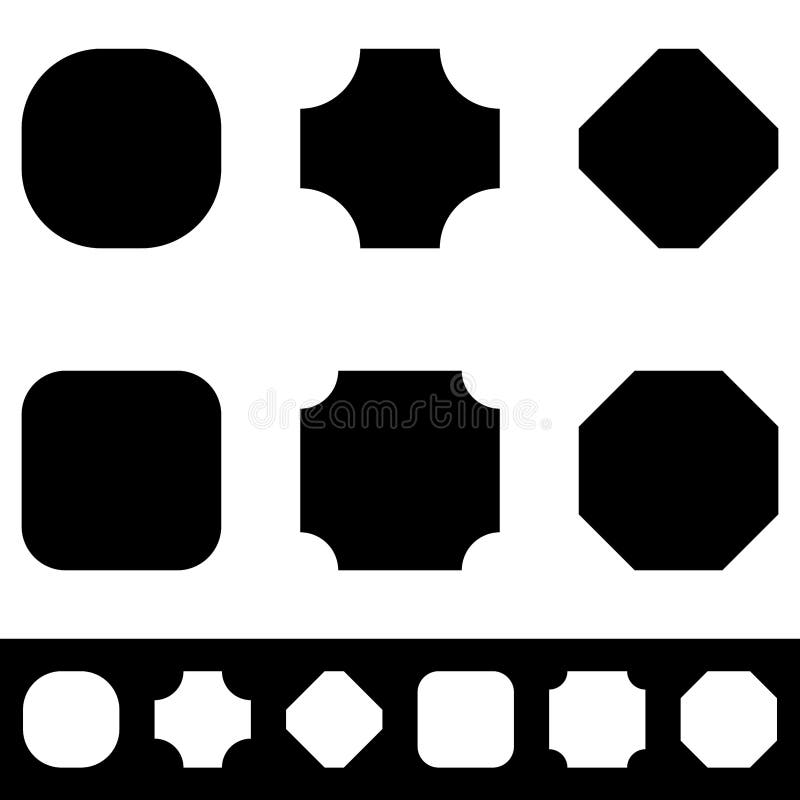 Shapes with Different Corner Effects. Rounded, Beveld, Cut Off Versions ...