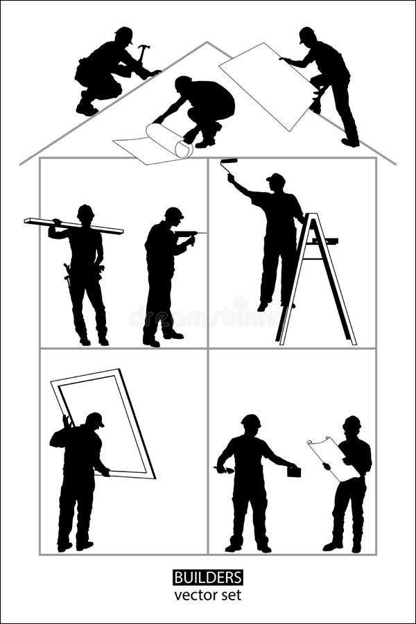 Shapes of Men Builders at Work Stock Vector - Illustration of bricks ...