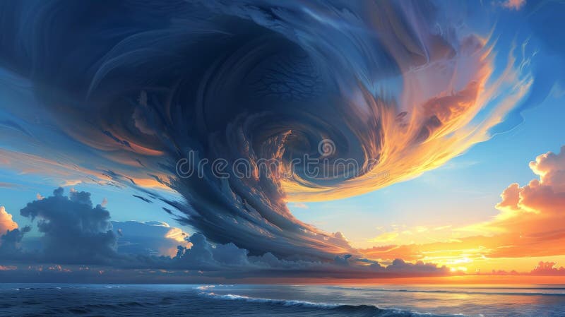 A Shapeshifting Cloud Twists Eerily Across the Sky Stock Illustration ...