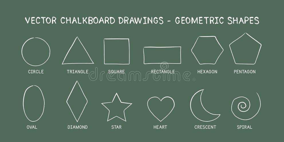 Simple Geometric Shapes Hand-drawn Style Vector Design. Chalkboard ...