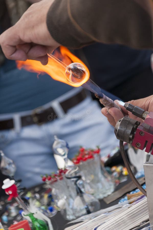 Shaping a Glass Object by Fire Stock Photo - Image of creativity, hand ...