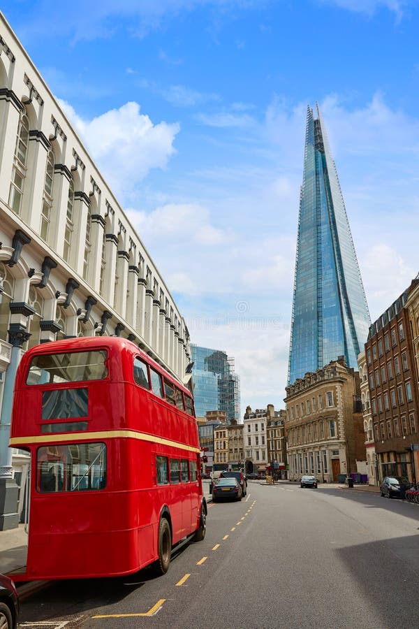 The Shard and Old London Red Bus Editorial Image - Image of financial ...