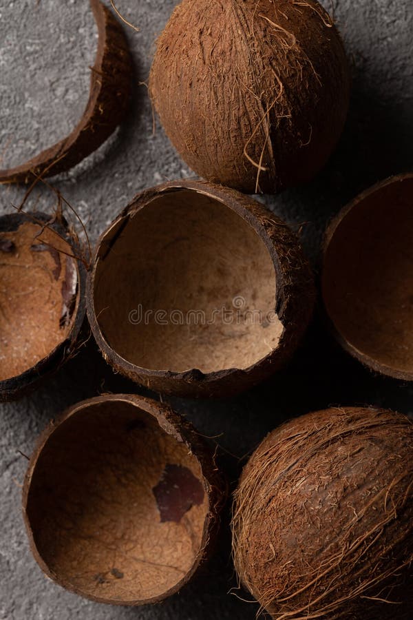 Shards of Coconut on Gray Concrete Background Stock Photo - Image of ...