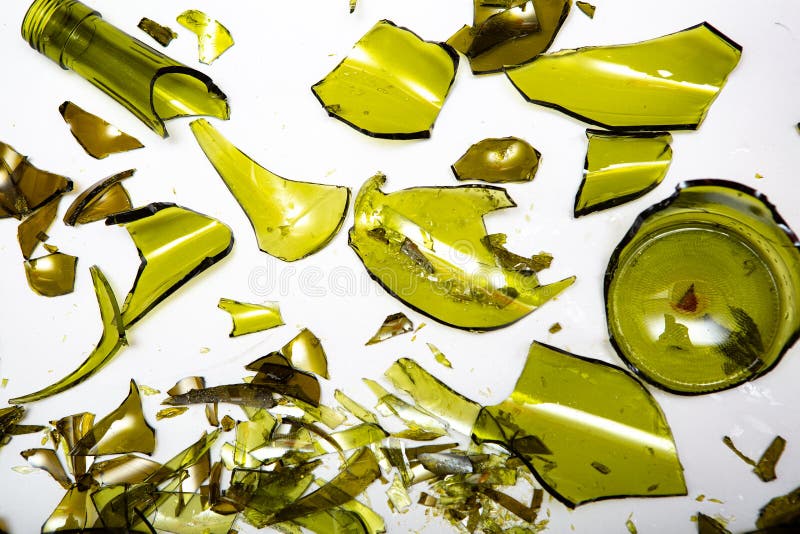 Broken Glass Wine Bottles on a White Background Stock Photo - Image of ...