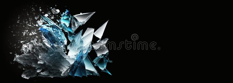 Shards of Shiny Glass and Ice in Flight, Isolate, Black Background. AI ...