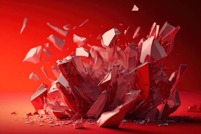 Shards of Shiny Glass and Ice in Flight, Isolate, Red Background. AI ...