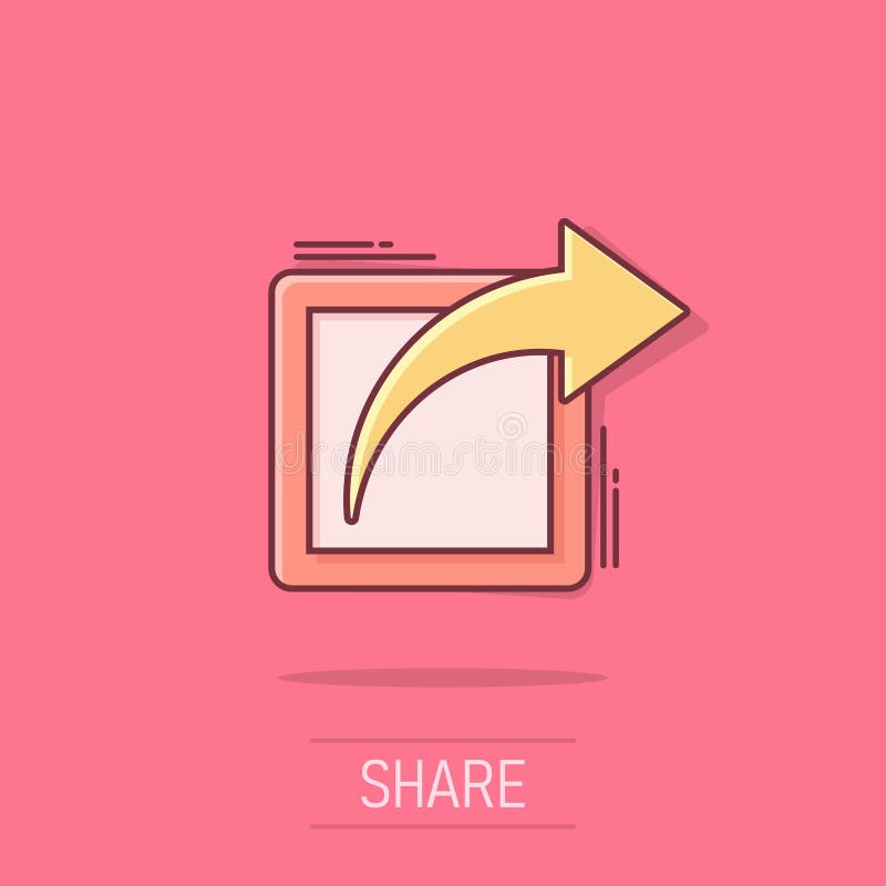 Share Button Icon in Comic Style. Arrow Cartoon Sign Vector ...