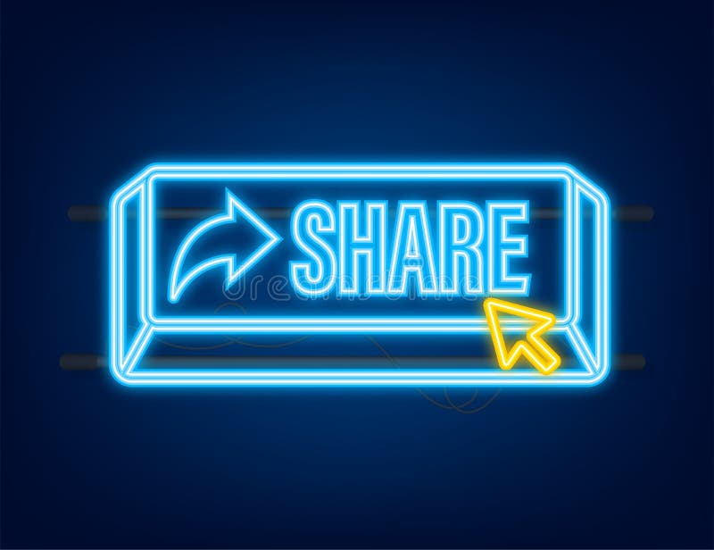 Share Button in Neon Style on Blue Background. Social Media Stock ...