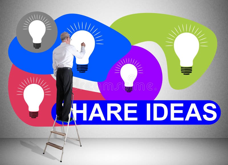 Share Ideas Concept Drawn by a Man on a Ladder Stock Photo - Image of ...