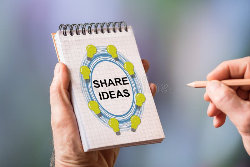 Share Ideas Concept on a Notepad Stock Photo - Image of team, bulb ...