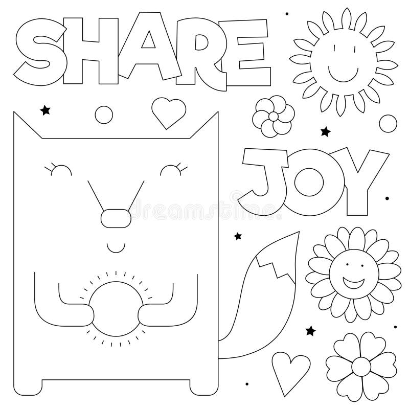 Share Joy. Coloring Page. Vector Illustration of Fox. Stock ...
