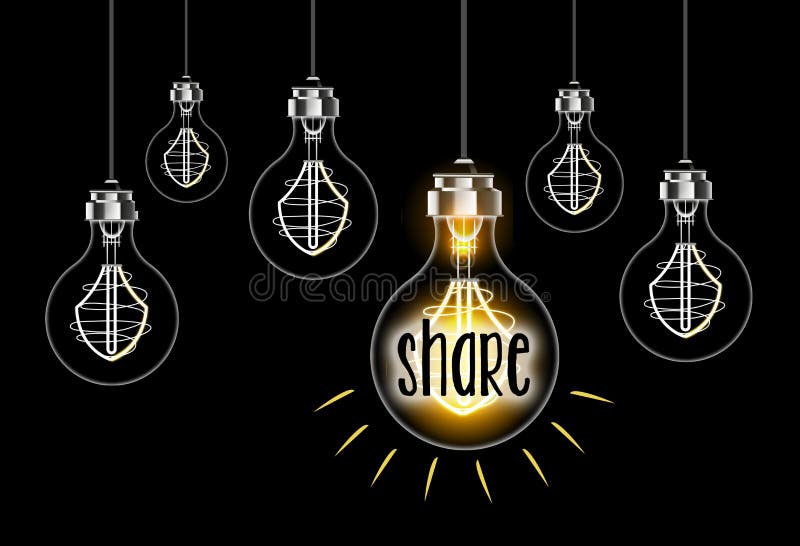 Share Light Bulb Concept on Black Background Stock Illustration ...