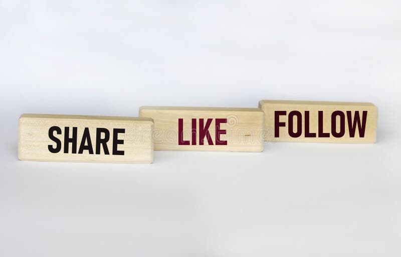 Share, Like and Follow Wooden Blocks and White Background Stock Photo ...