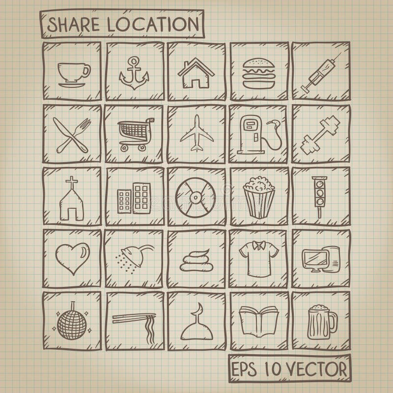 Share Location Icon Doodle Set Stock Vector - Illustration of isolated ...