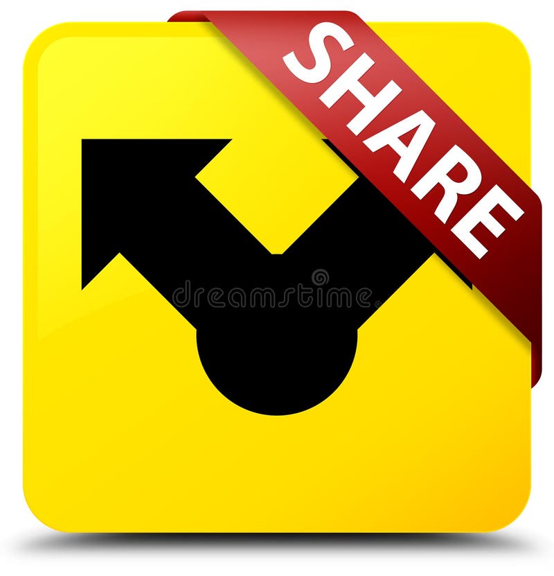 Share Yellow Square Button Red Ribbon in Corner Stock Illustration ...