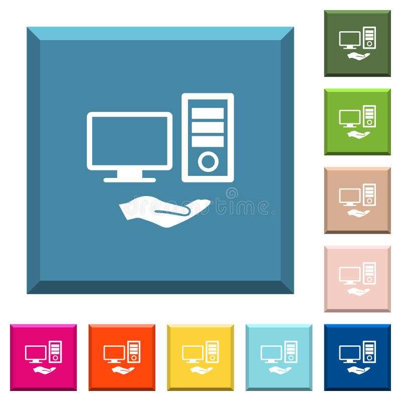 Shared Computer White Icons on Edged Square Buttons Stock Vector ...
