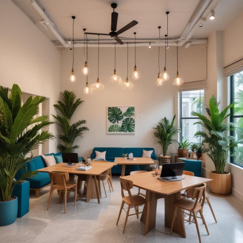Shared Working Space Design Cafe Vibes Restaurant with Plants ...