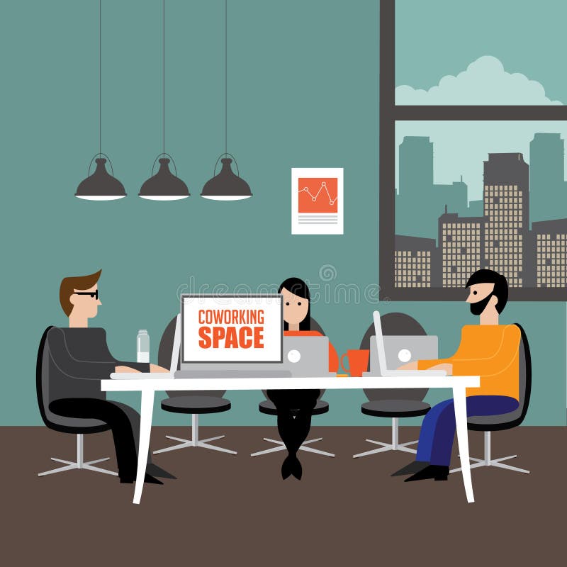 Shared Workspace in Flat Design Style. Stock Vector - Illustration of ...