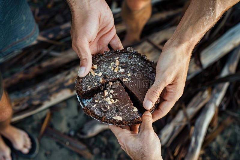 Sharing Chocolate Cake at the Beach Stock Photo - Image of friendship ...