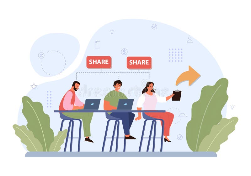 Sharing Concept. Character Using Devices To Share Posts in Social Stock ... Sharing Concept. Character Using Devices To Share Posts in Social Stock ...