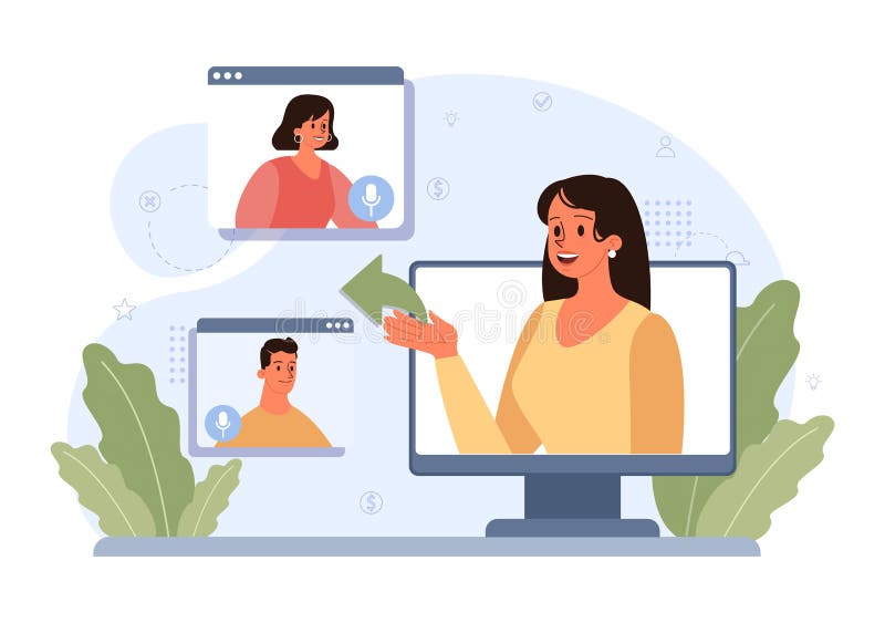 Sharing Concept. Character Using Devices To Share Posts in Social Stock ... Sharing Concept. Character Using Devices To Share Posts in Social Stock ...