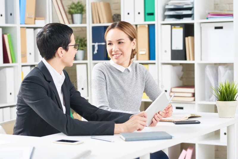 Sharing Creative Ideas with Coworker Stock Image - Image of pretty ...