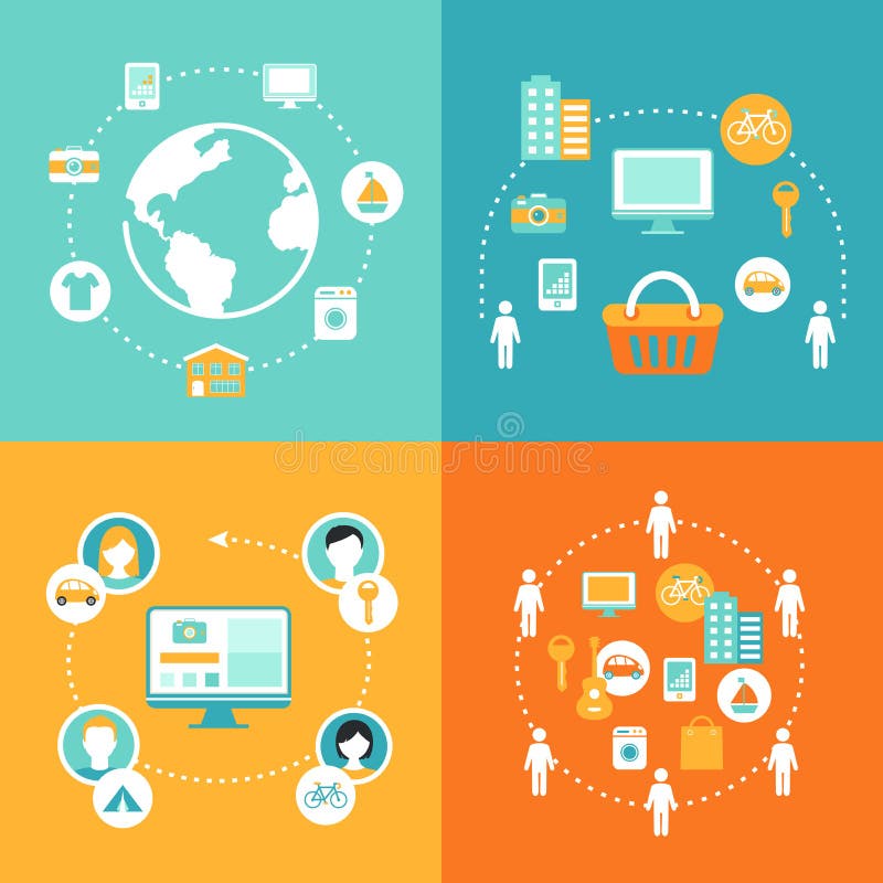 Sharing Economy and Collaborative Consumption Concept Illustration Set ...