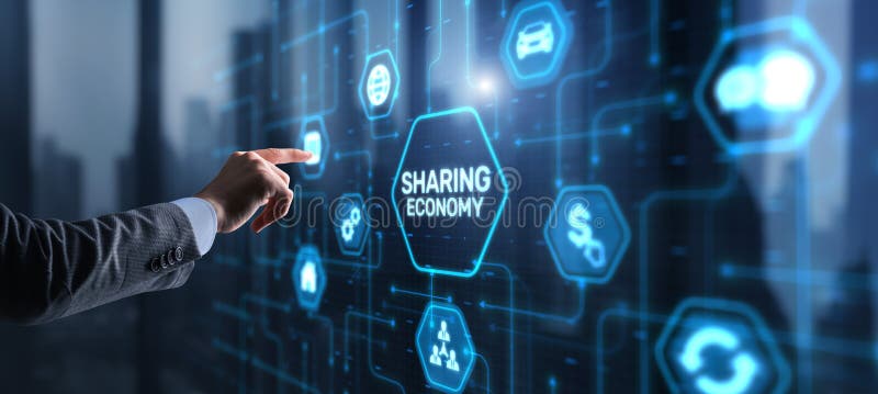 Sharing Economy Icon on Virtual Screen. Technology Background Stock ...