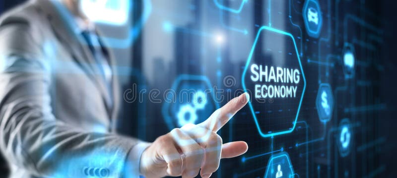 Sharing Economy Icon on Virtual Screen. Technology Background Stock ...