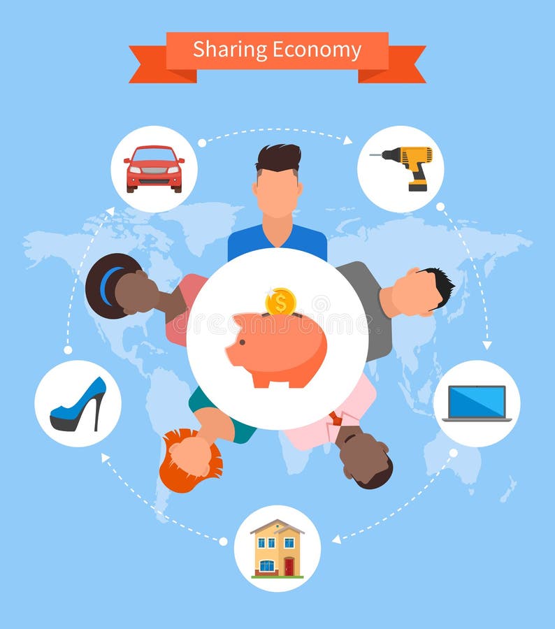 Sharing Economy and Smart Consumption Concept. Vector Illustration in ...