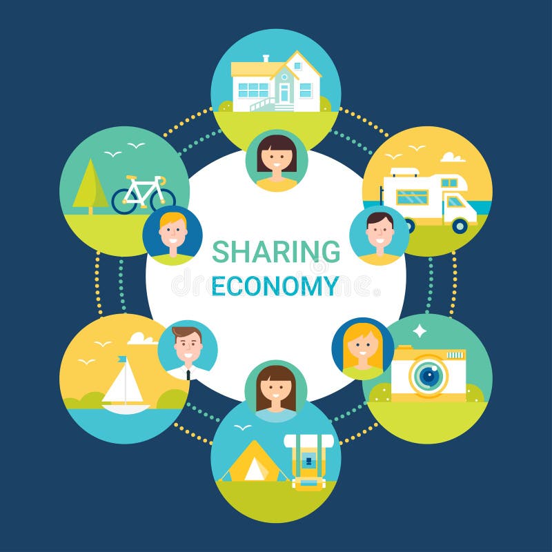Sharing Economy Vector Illustration. People and Objects Icons Stock ...