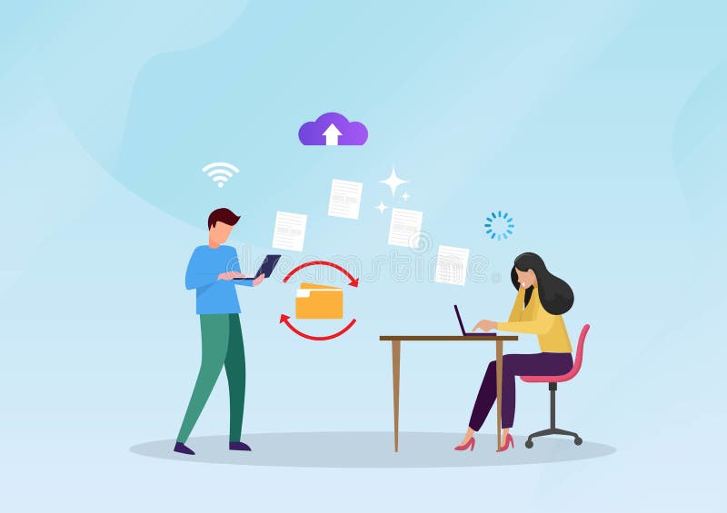 File Sharing, File Transfer Encrypted Form, Document Transfer, Move Concept, Flat Style Cartoon ...