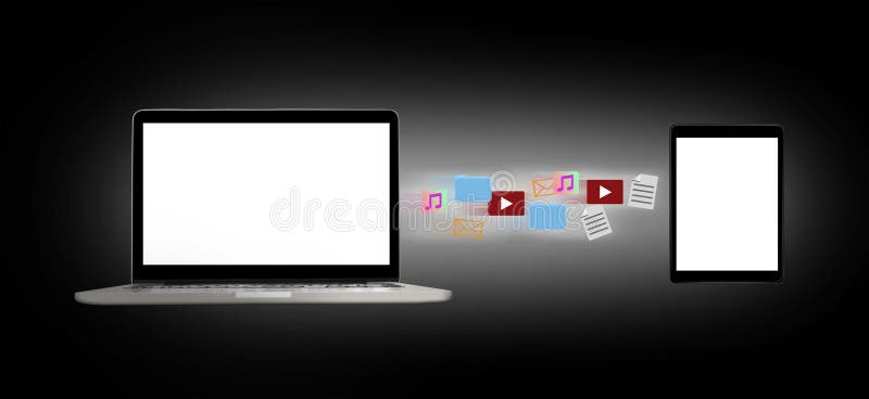 Sharing Files between Devices Stock Illustration - Illustration of ...