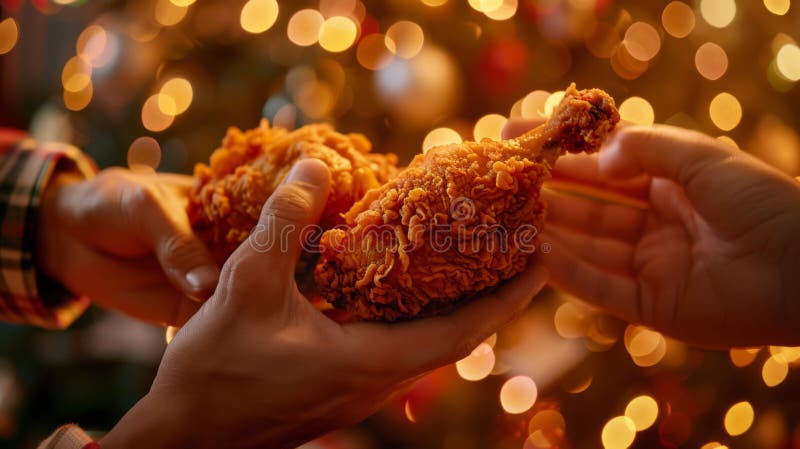 Sharing a Fried Chicken Piece.AI Generated Image Stock Photo - Image of ...