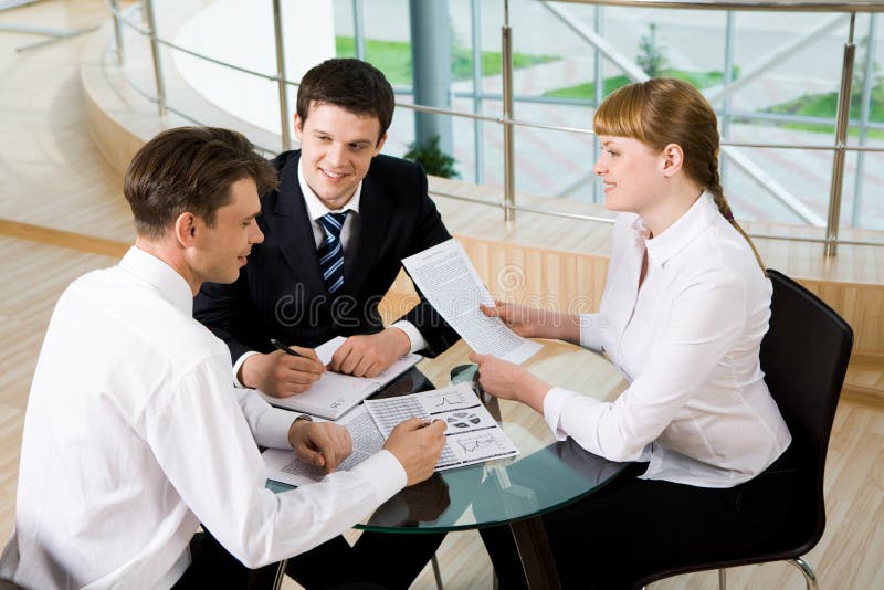 Sharing ideas stock photo. Image of businesspeople, meeting - 9552654