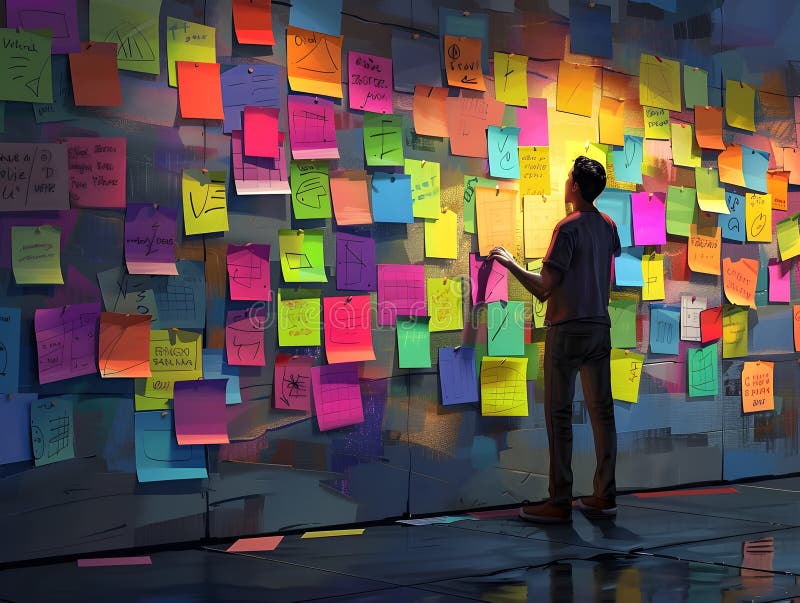 Sharing Ideas with Colorful Sticky Notes on a 3D Rendered Wall Stock ...