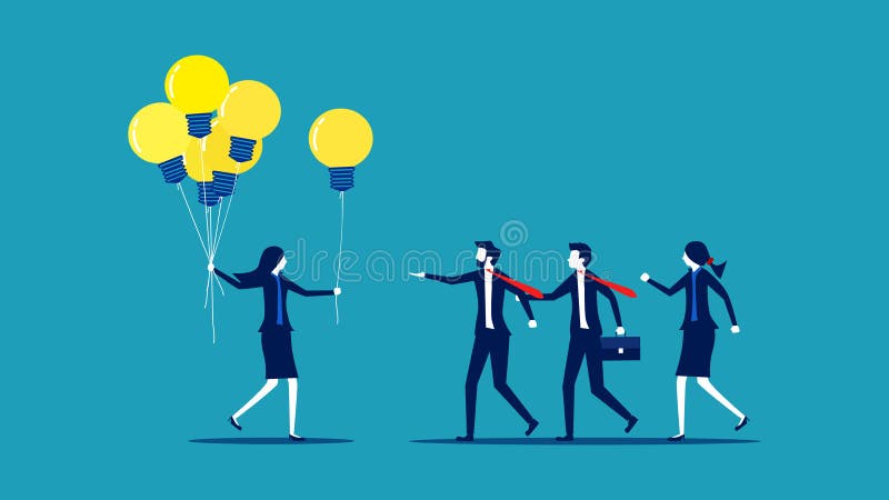 Sharing Knowledge or Teaching Work. Leader Gives Light Bulb Balloons To ...