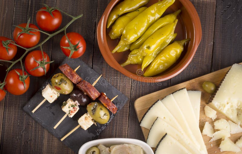 Spanish tapas on table stock image. Image of appetizer - 105544429