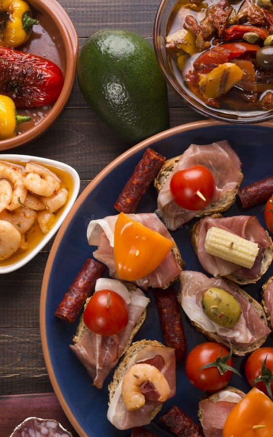 Spanish tapas on table stock image. Image of view, spanish - 105544545