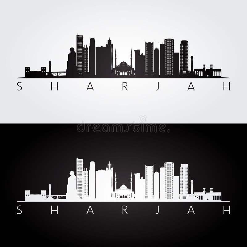 Sharjah Skyline and Landmarks Silhouette Stock Vector - Illustration of ...
