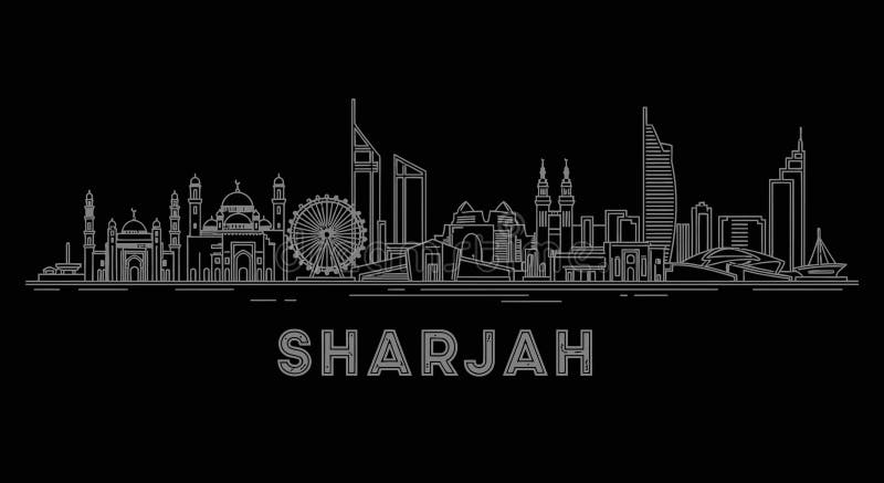 Sharjah Skyline Silhouette Vector on Black Background Stock Vector ...