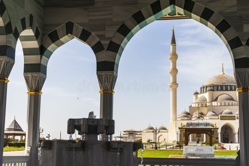 Sharjah, UAE - Shot of the Largest Sharjah Mosque. Religion Stock Photo ...