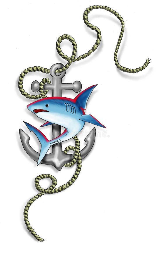 Shark and anchor stock illustration. Illustration of swimming - 11226500